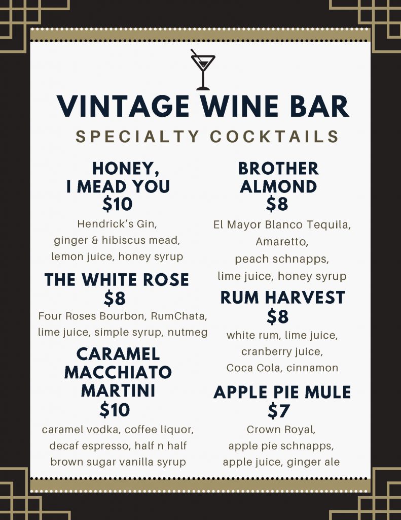 Menu - Vintage Wine Bar